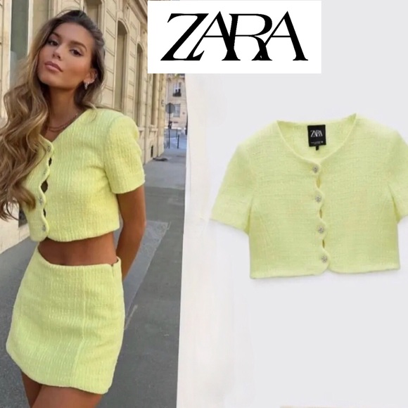 Zara | Jackets & Coats | Zara Pastel Yellow Texture Crop Top Jacket ...